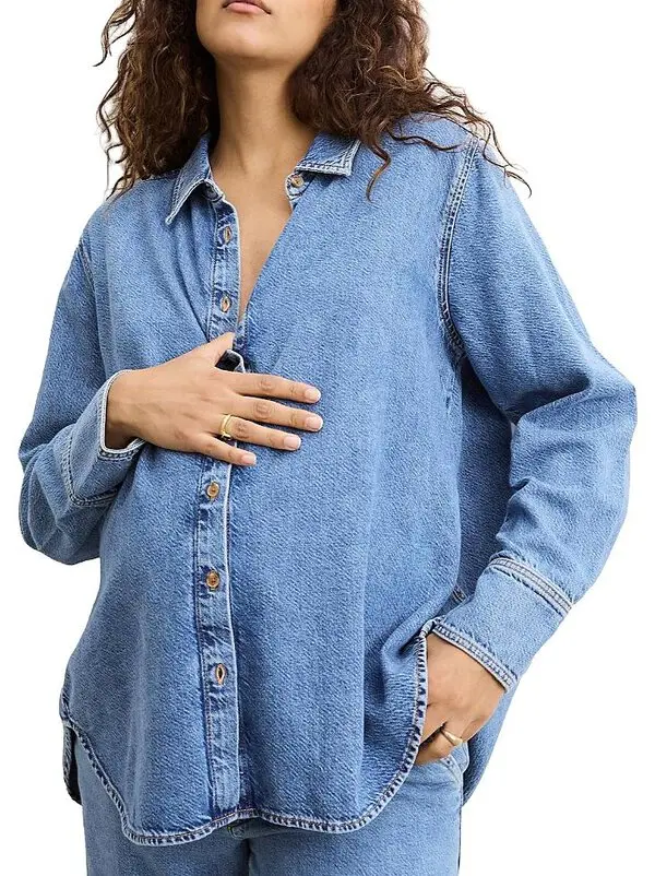 Hatch Collection Drapey Denim Maternity Boyfriend Shirt - Vintage Dream Blue