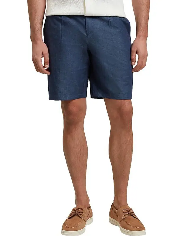 Ted Baker London Cotton Linen Pleated Shorts - Dark Blue