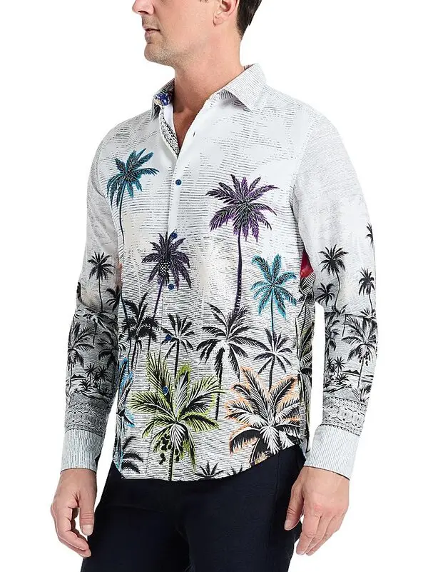 Robert Graham Palm Woven Long Sleeve Shirt - White