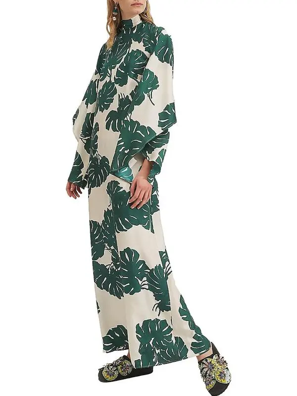 La DoubleJ Magnifico Printed Silk Twill Dress - Monstera Dark Green