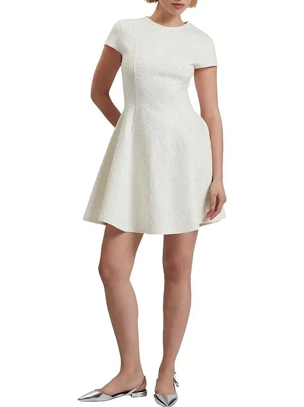 Ted Baker London Embroidered Ponte Mini Skater Dress - Ivory