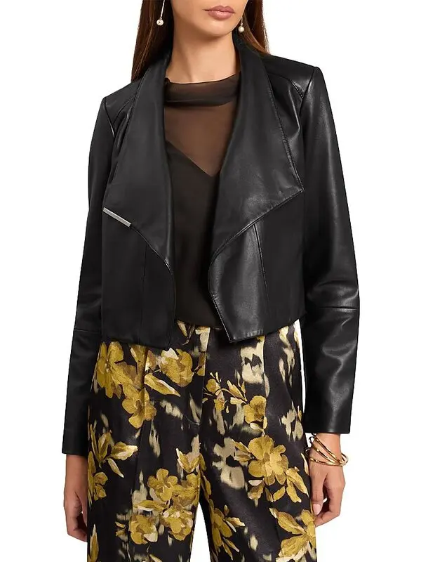 Ted Baker London Cropped Leather Wrap Jacket - Black