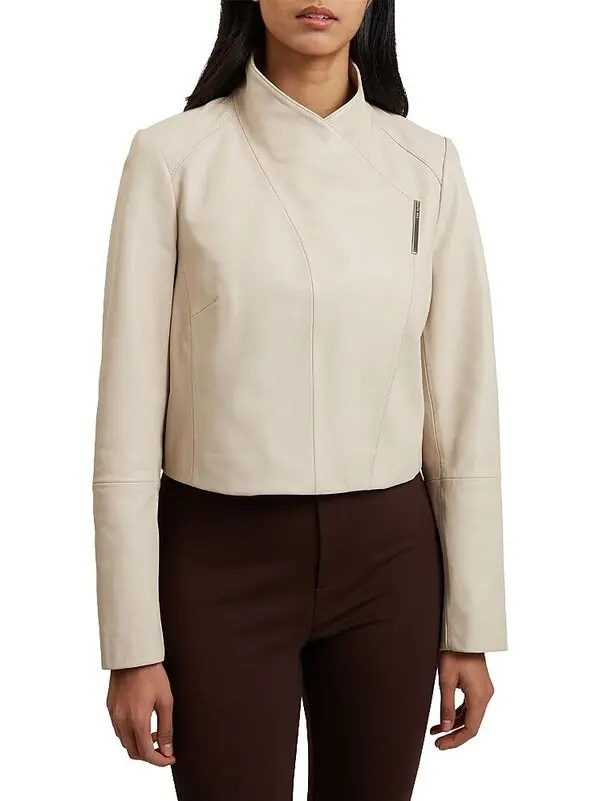 Ted Baker London Leather Cropped Wrap Jacket - Ivory