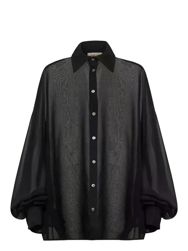 BLANCA VITA Satin Button-down Shirt - Black