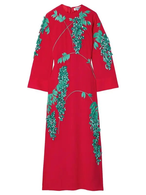 Bernadette Harry Embellished Embroidered Silk Crepe De Chine Midi Dress - Red