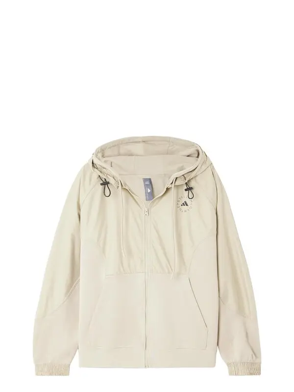 Adidas By Stella McCartney Shell-paneled Organic Cotton-blend Jersey Hoodie - Neutrals