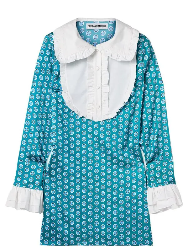 CRISTIANO MARCHELI Vittoria Ruffled Printed Mini Dress - Blue