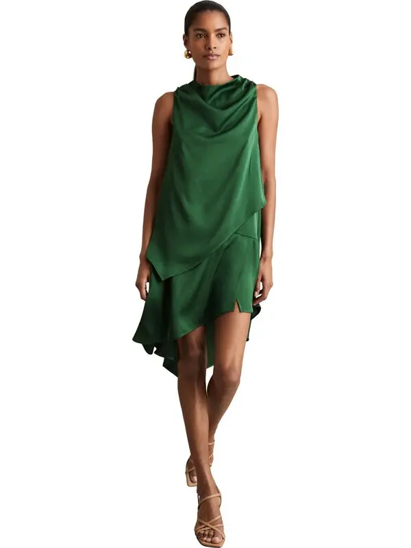REISS Eloise Drape-neck Layered Dress - Green