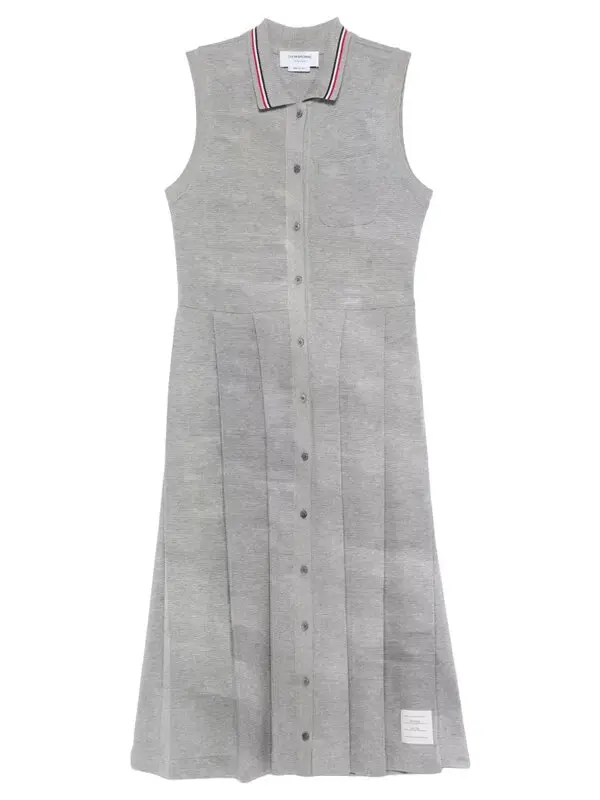 Thom Browne Rwb-stripe Pleated Midi Dress - Grey