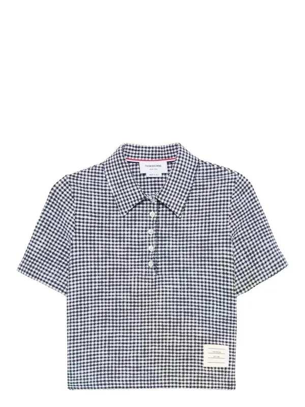 Thom Browne Gingham Tweed Polo Top - Blue