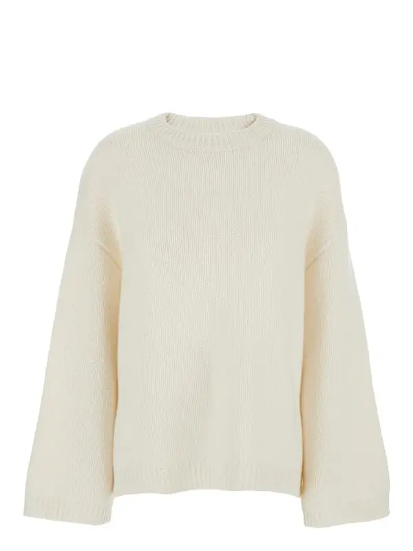 Soft Goat Crewneck Cashmere Knit Sweater - White
