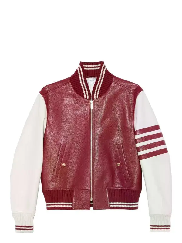 Thom Browne 4-bar Leather Bomber Jacket - Red