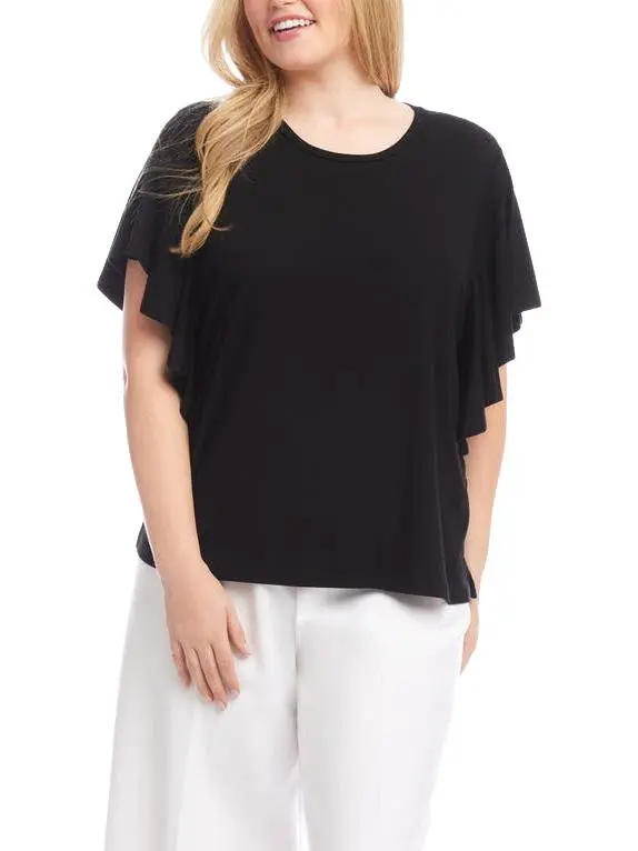 Karen Kane Flutter Sleeve Crewneck Jersey Top - Black