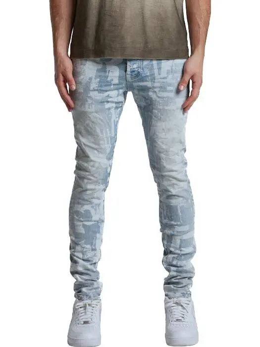 PURPLE BRAND Grunge Print Skinny Fit Stretch Jeans - Light Indigo