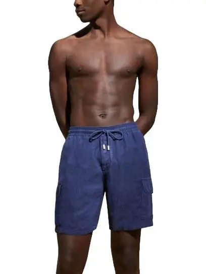 Vilebrequin Linen Bermuda Cargo Pockets Shorts - Bleu Marine