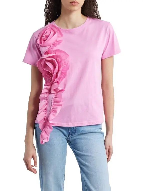 NIKKI LUND Peony Floral Appliqué Top - Pink