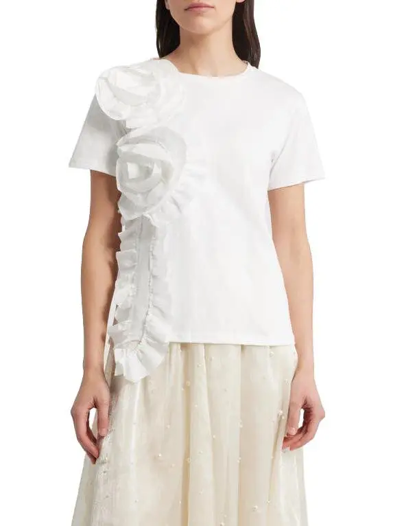 NIKKI LUND Peony Floral Appliqué Top - White