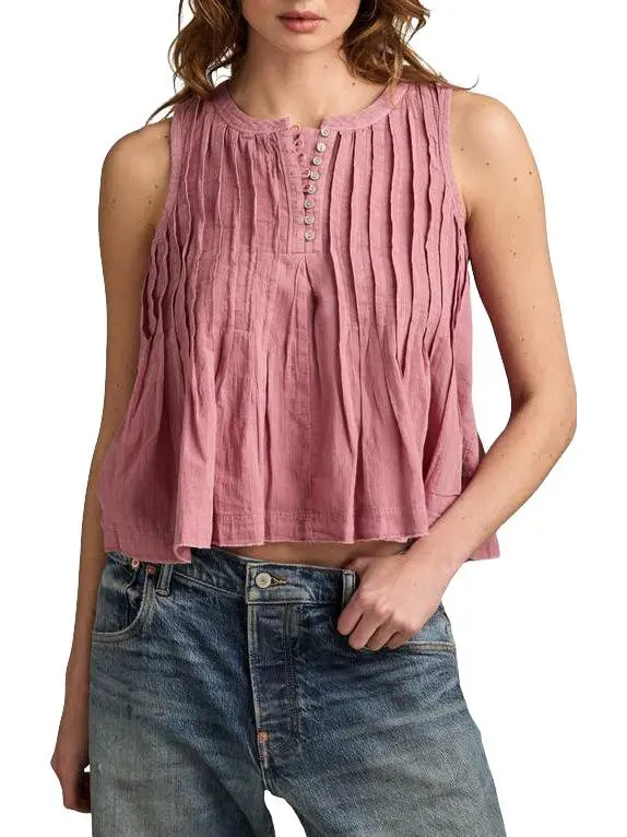 Lucky Brand Pintuck Henley Tank - Mesa Rose