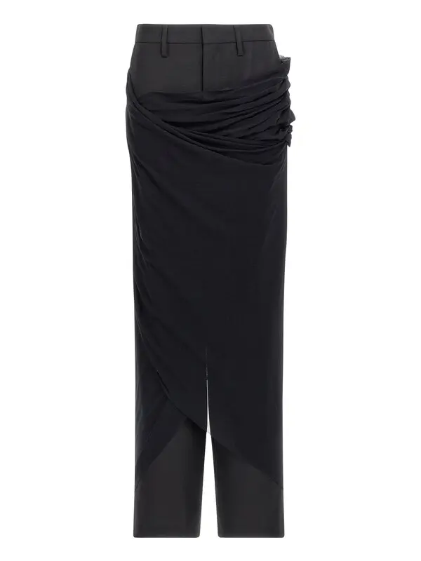 Jean Paul Gaultier Wool Pants With Tulle Draping - Black