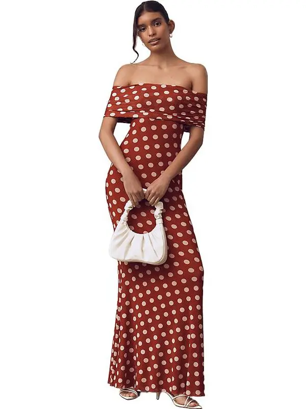 AFRM Mccall Off-the-shoulder Maxi Dress - Rust Dot