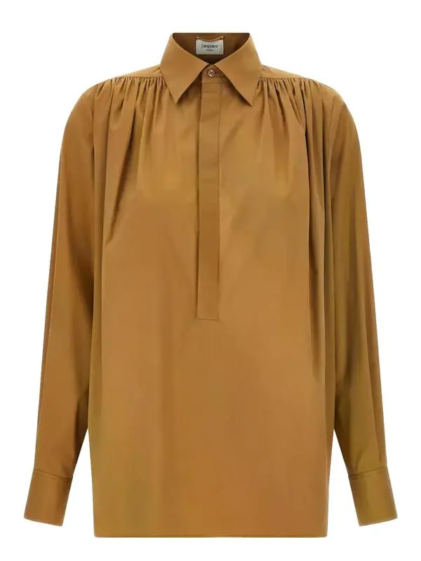 Saint Laurent Gathered-detail Blouse - Brown