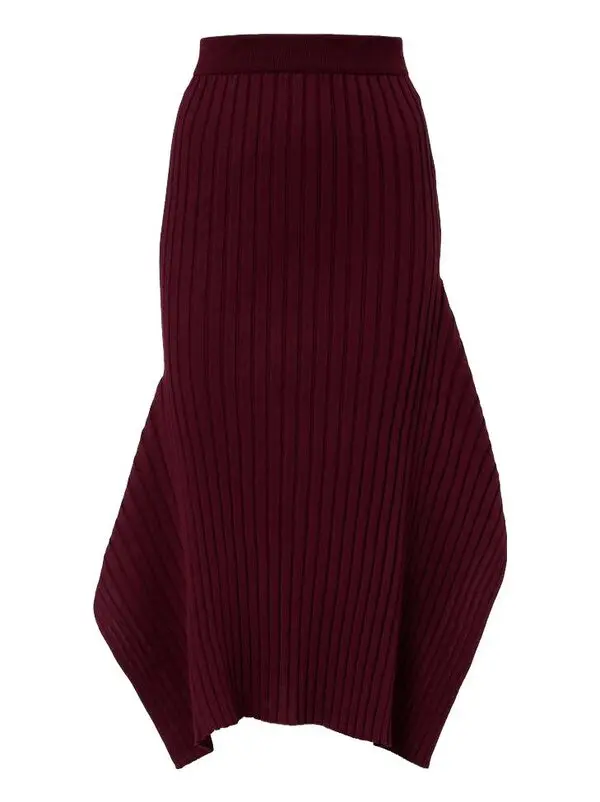 Stella McCartney Asymmetric Ribbed-knit Midi Skirt - Burgundy