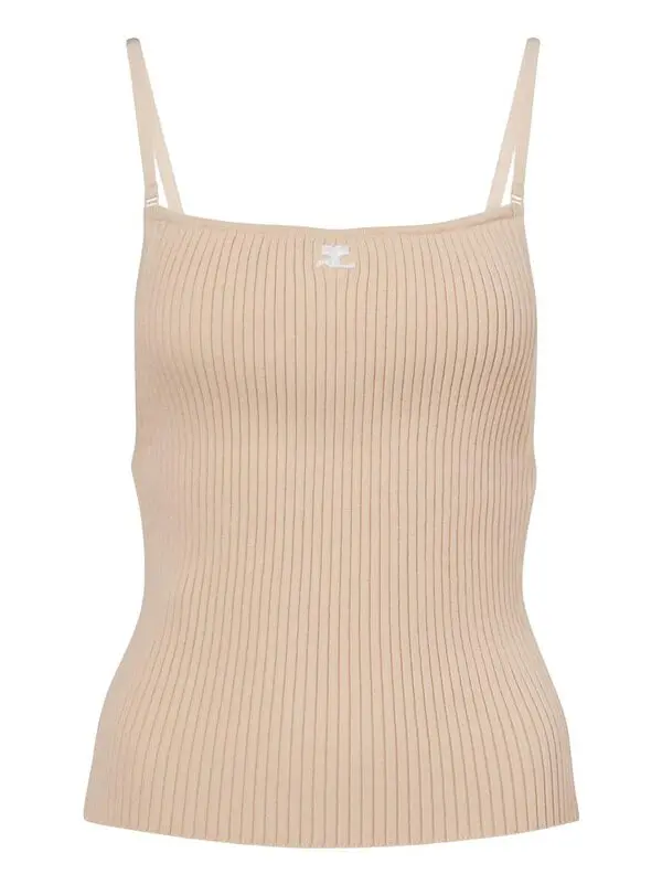 COURREGES Logo Ribbed-knit Tank Top - Beige