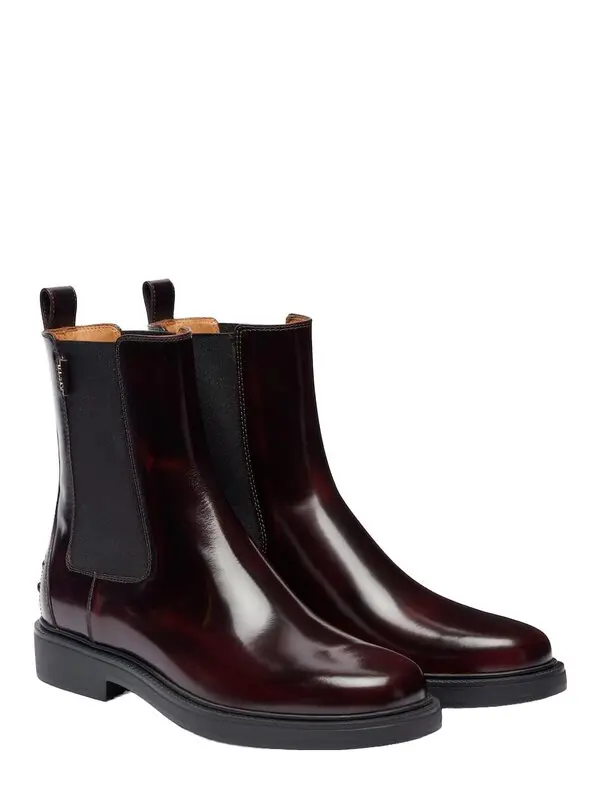 TOD'S Leather Ankle Chelsea Boots - Burgundy