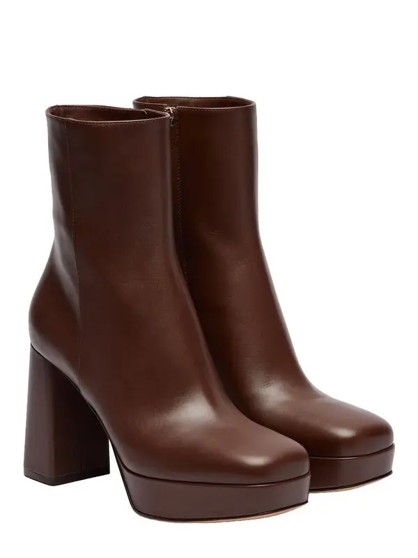 GIANVITO ROSSI Daisen 95 Leather Platform Ankle Boots - Brown