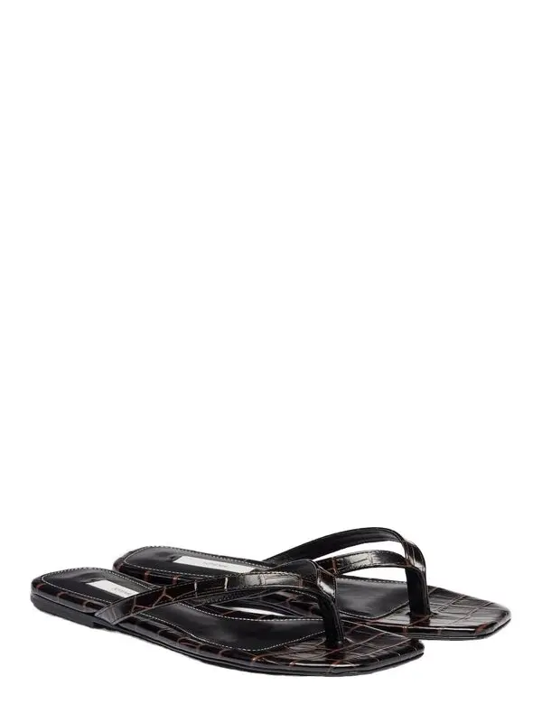 TOTEME Croc-effect Leather Thong Sandals - Brown