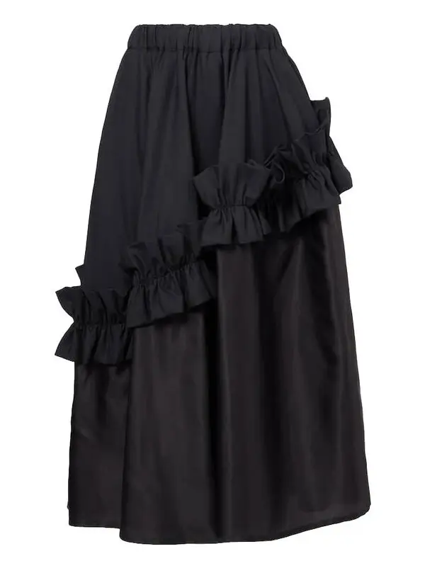 Noir Kei Ninomiya Ruffled Wool Midi Skirt - Black