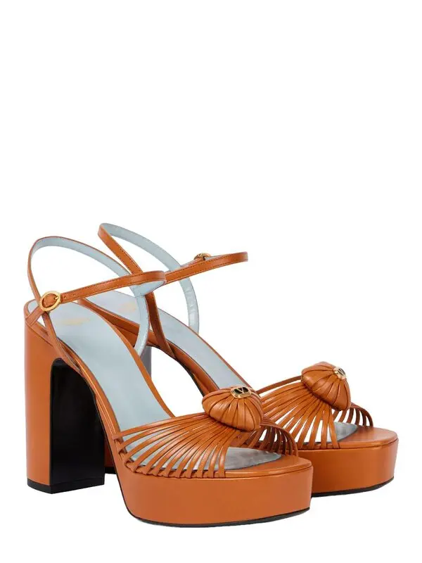 Valentino Garavani Sandal Royal 115 Leather Platform Sandals - Brown
