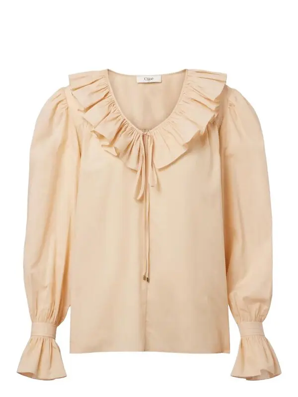 Chloé Ruffled Cotton Voile Blouse - Beige