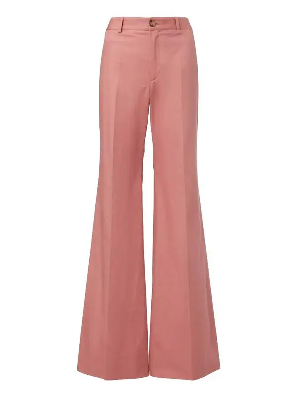 Chloé Pleated High-rise Cotton Flared Pants - Pink