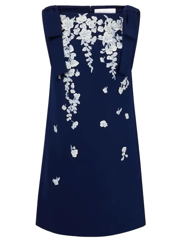 Carolina Herrera Bow-detailed Embroidered Shift Dress - Blue