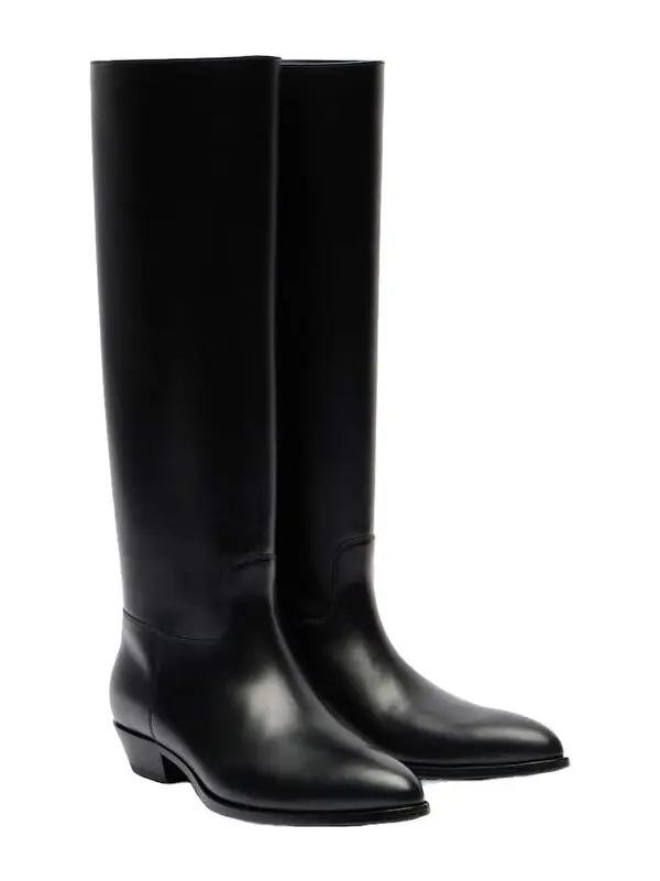 THE ROW Western Knee-high Leather Boots - Black