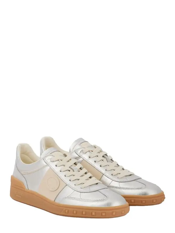 Valentino Garavani Vlogo Metallic Leather Sneakers - Silver