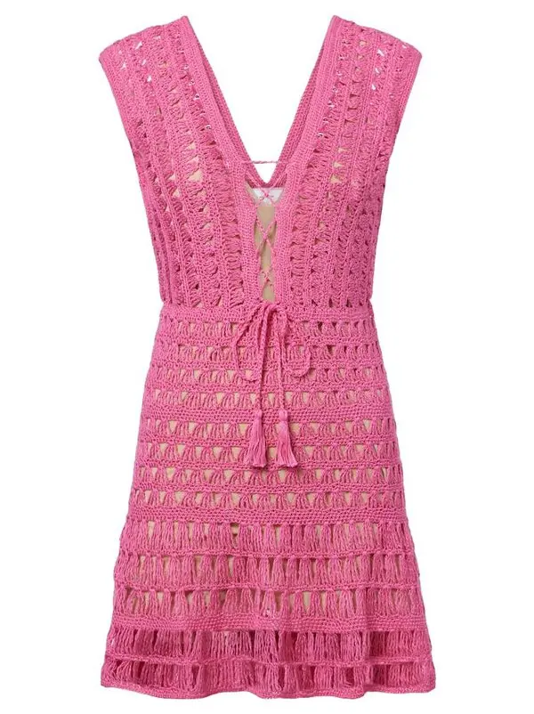 Anna Kosturova Jennifer Crochet Mini Dress - Pink
