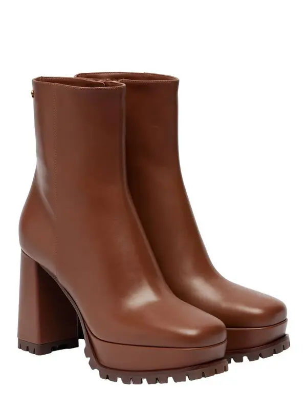 GIANVITO ROSSI Harlem 70 Leather Platform Ankle Boots - Brown