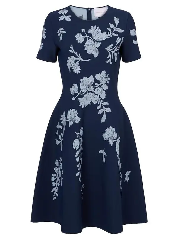 Carolina Herrera Floral Jacquard Midi Dress - Blue
