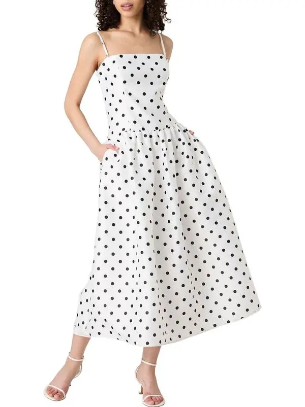 French Connection Polka Dot Strappy Midi Dress - Summer White-polka Dot