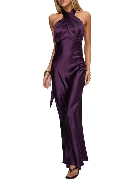 Princess Polly Rosaminta Satin Halter Dress - Plum