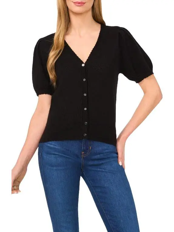 CECE DUPRAZ Pointelle V-neck Sweater - Rich Black