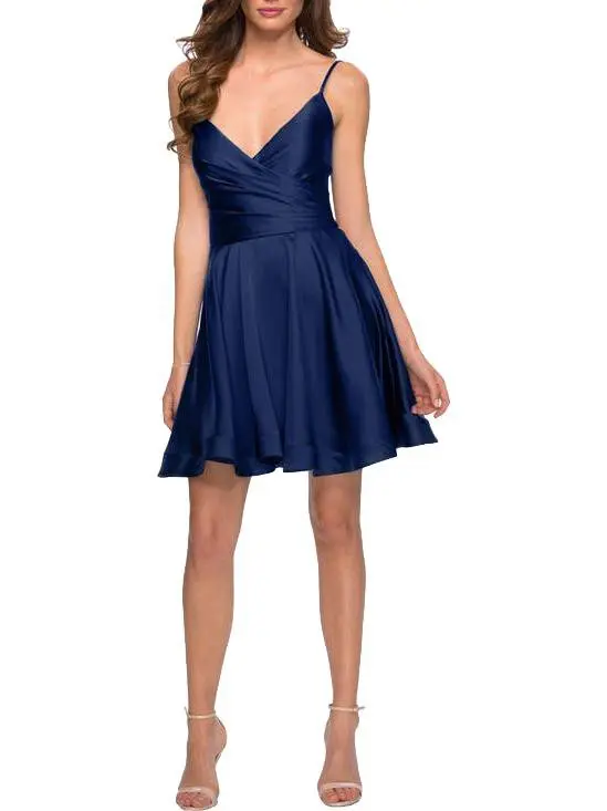 LABOMME Satin Homecoming Dress With Corset Back - Navy