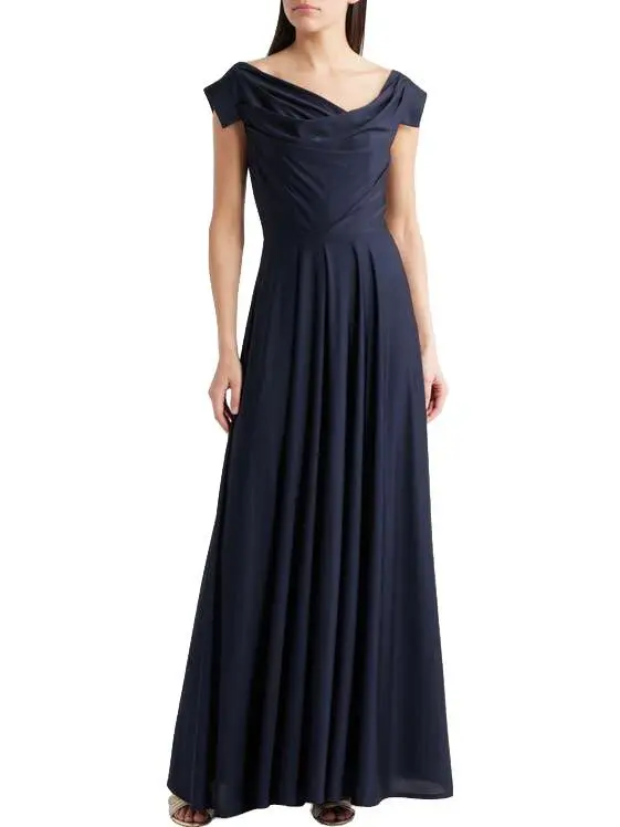 Black Halo Jackie O Satin Gown - Pacific Blue