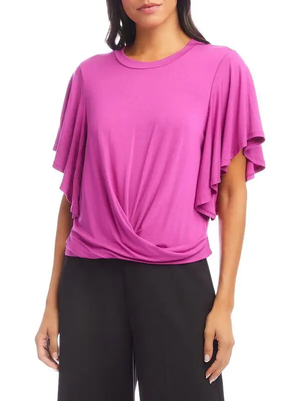 Karen Kane Flutter Sleeve Drape Front Jersey Top - Orchid