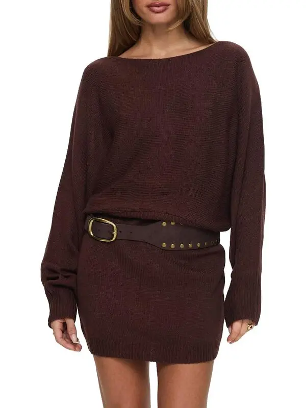 Princess Polly Bellamie Long Sleeve Sweater Minidress - Chocolate