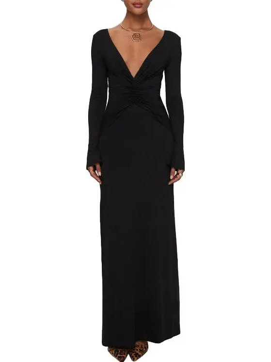 Princess Polly Lezure Plunge Long Sleeve Maxi Dress - Black