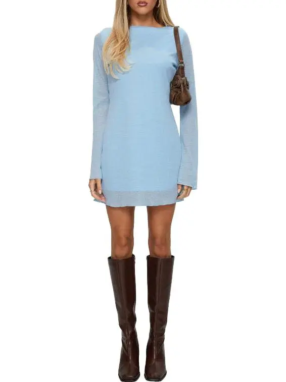 Princess Polly Drape Back Long Sleeve Knit Minidress - Light Blue