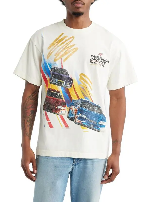 ID SUPPLY CO Retro Race Graphic T-shirt - Cream